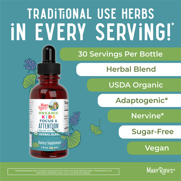 Kids Focus & Attention Vitamin Liquid Drops – MaryRuth Organics