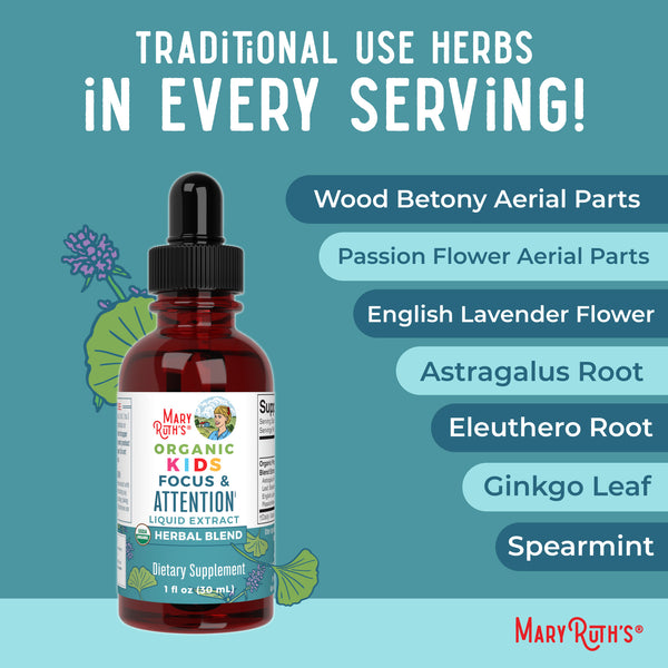 Kids Focus & Attention Vitamin Liquid Drops – MaryRuth Organics