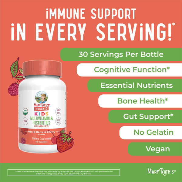Organic Kids Multivitamin + Postbiotic Gummies – MaryRuth Organics